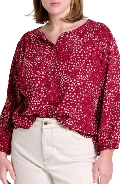 Toad & Co Manzana Long Sleeve Peasant Top - Berry Floral Print